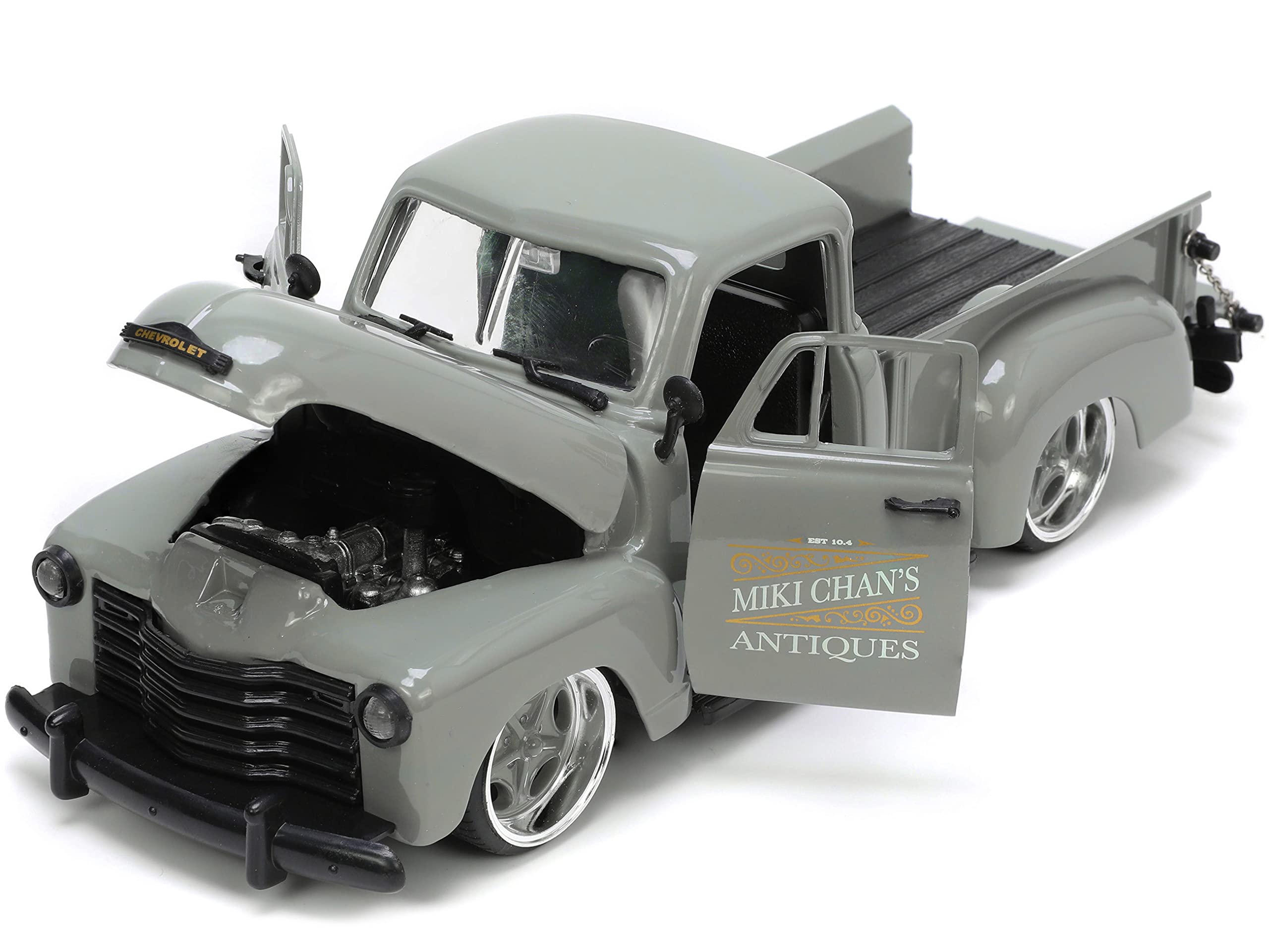 Jada Toys Just Trucks 1:24 1953 Chevy Pickup Die-cast Car Gray with Tire Rack, Toys for Kids and Adults