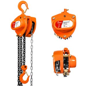 yatointo chain hoist 2 ton(4400lbs) capacity 10ft manual hand lift steel chain block hoist with 2 heavy duty hooks industrial grade steel structures for garages automotive machinery (2 ton (4400lb))