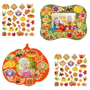 WorldBazaar Thanksgiving Photo Frame Craft Kits for Kids 12 Sets Fall Picture Frame Craft Kits Autumn Seasonal Decoration Party Activity