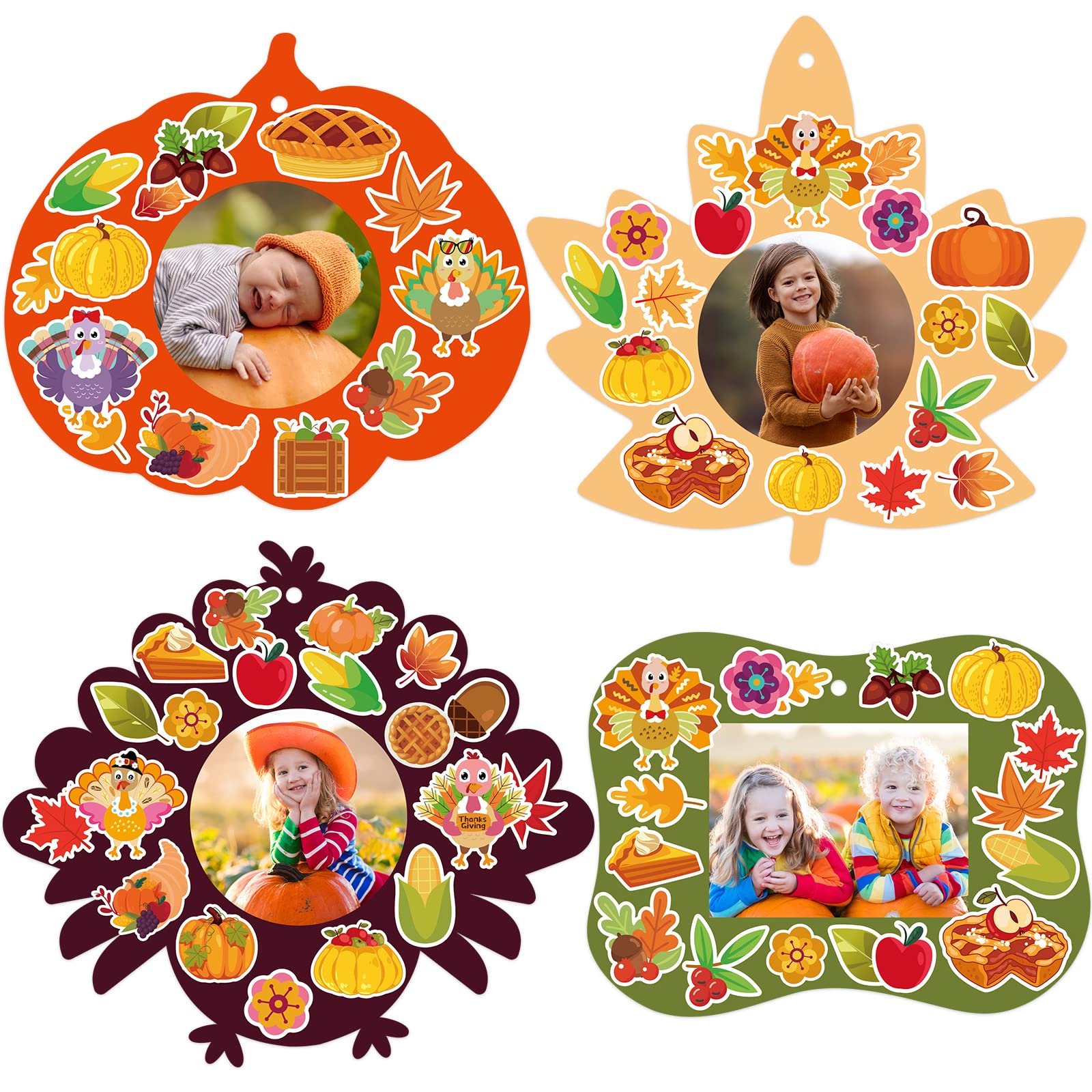 WorldBazaar Thanksgiving Photo Frame Craft Kits for Kids 12 Sets Fall Picture Frame Craft Kits Autumn Seasonal Decoration Party Activity