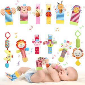 bloobloomax wrist rattles foot finder rattle sock baby toy, hanging rattle toy, hand bracelet rattle, feet leg ankle socks, activity rattle present gift for newborn infant babies boy girl(12 pcs-h)