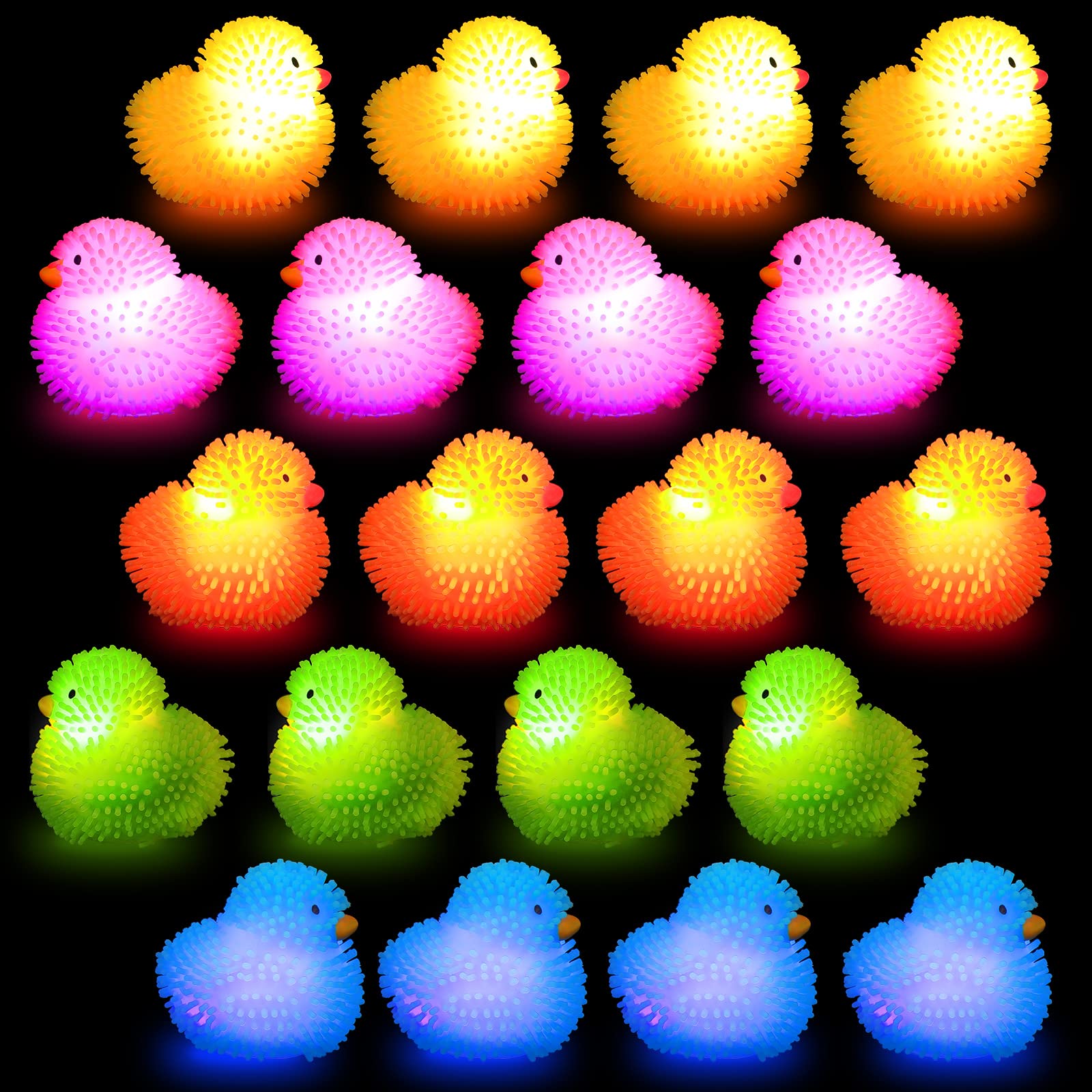 Meanplan 20 Pcs LED Puffer Duck Light up Duck Flashing Rubber Duck Mini Bath Ducks Light up Duck Relieve Toy for Boys Girls for Funky Disco Birthday Party Bathtub Shower Favors, 5 Mixed Colors