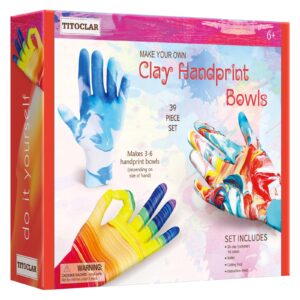 titoclar arts and crafts for kids girls ages 8-12 6-8 4-8 4-6 - make your own clay handprint bowls, classroom must haves crafts for kids birthday gifts for 4 5 6 7 8 9 10 year old girl (18 colors)