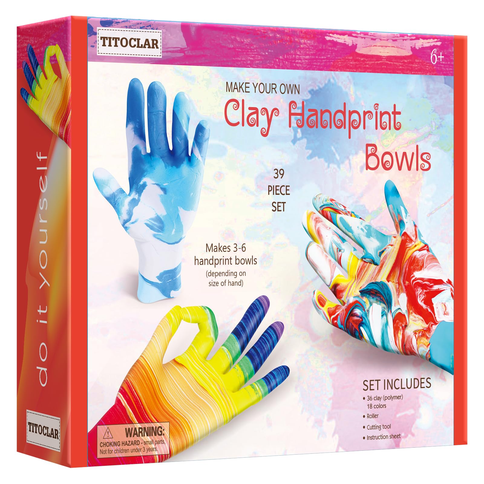 Titoclar Arts and Crafts for Kids Girls Ages 8-12 6-8 4-8 4-6 - Make Your Own Clay Handprint Bowls, Classroom Must Haves Crafts for Kids Birthday Gifts for 4 5 6 7 8 9 10 Year Old Girl (18 Colors)