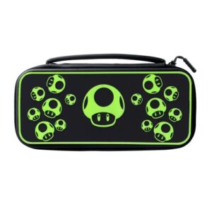 pdp travel case plus with wrist strap, built-in stand & storage pockets - nintendo switch/lite/oled compatible - super mario 1-up glow in the dark