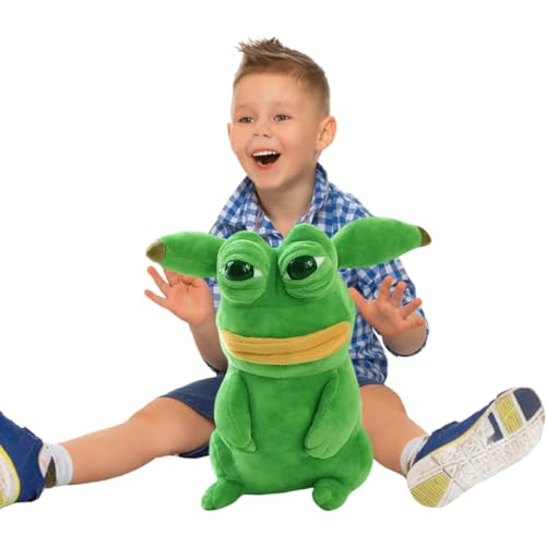 ELAINREN Sleepy Frog Plush Cute Toy Creative Frog Stuffed Animals Green Frog Plushie- Hug and Cuddle with Squishy Fabric and Stuffing -Cute Frog Dolls Gift,9.8''