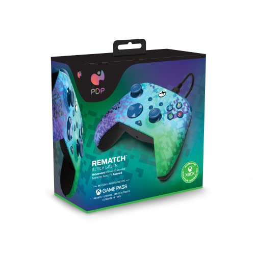 PDP REMATCH XBOX WIRED Controller GLITCH GREEN for Xbox Series X|S, Xbox One, Officially Licensed