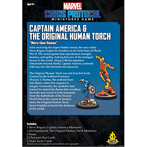 Marvel: Crisis Protocol Captain America & The Original Human Torch Character Pack - Unite Iconic Heroes! Tabletop Superhero Game, Ages 14+, 2 Players, 90 Minute Playtime, Made by Atomic Mass Games