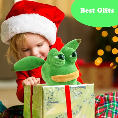 ELAINREN Sleepy Frog Plush Cute Toy Creative Frog Stuffed Animals Green Frog Plushie- Hug and Cuddle with Squishy Fabric and Stuffing -Cute Frog Dolls Gift,9.8''