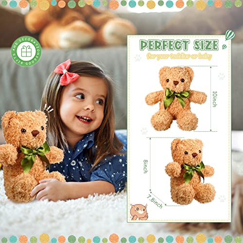 HyDren 15 Pieces Plush Stuffed Bears, 10 Inch Cute Soft Stuffed Bear Toy with Bow Tie for Graduation Baby Shower Christmas Birthday Party Gift Favors (Golden, Brown, White)