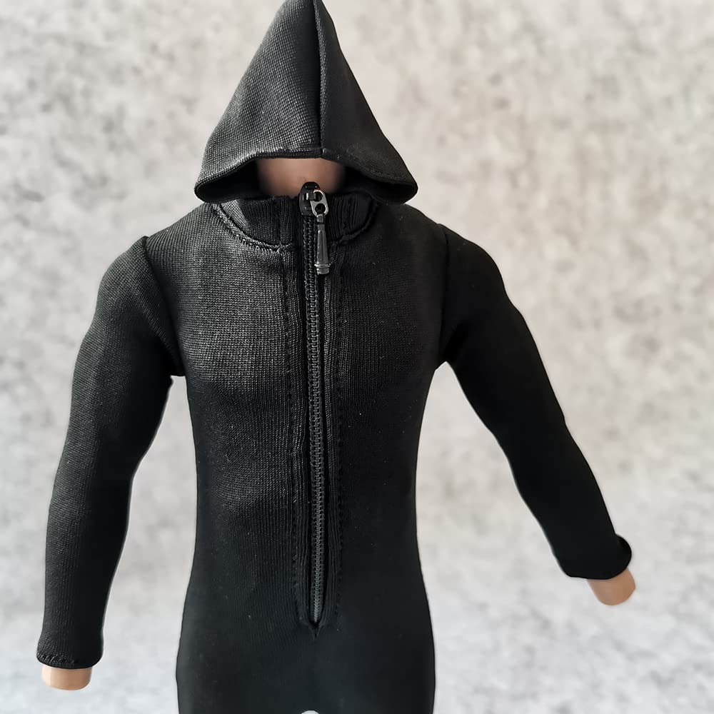 SSbeauty M 1/6 Scale Male Female Figure Hoodie Clothes Long Sleeved Bodysuit Undercoat Jumpsuit Cloth for 12'' Action Figure Clothes (Black)