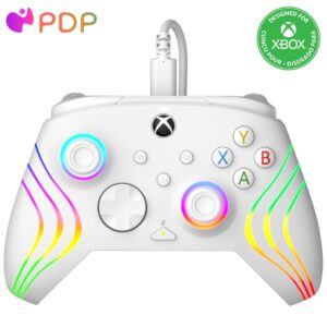 pdp gaming afterglow™ wave enhanced wired controller for xbox series x|s, xbox one and windows 10/11 pc, advanced gamepad video game controller, officially licensed by microsoft for xbox, white