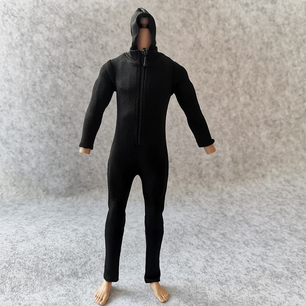 SSbeauty M 1/6 Scale Male Female Figure Hoodie Clothes Long Sleeved Bodysuit Undercoat Jumpsuit Cloth for 12'' Action Figure Clothes (Black)