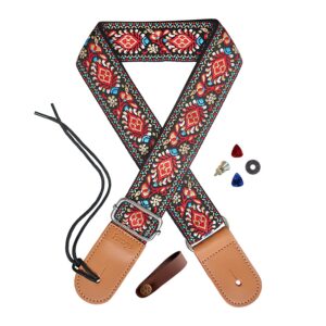 farcaya ukulele strap jacquard flower for soprano concert tenor baritone uke neck strap lock button (red flower)