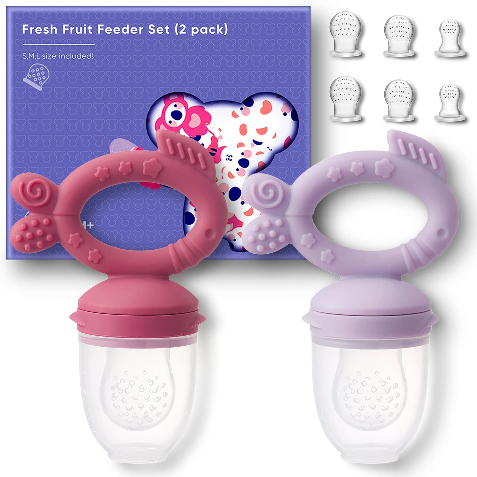 Baby Fruit Feeder Pacifier - Baby Teething Toys for 0-6 6-12 Months, Baby Teethers for Teething Relief, Silicone Fresh Food Feeder for Safe Infant Self Feeding, Baby Essentials (2 Pack)