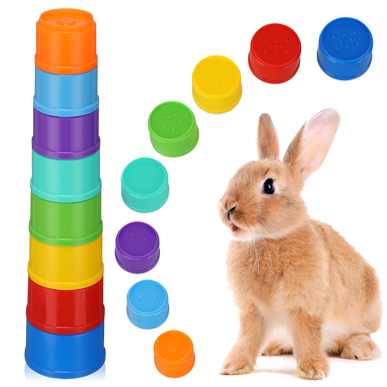 Charniol 8 Pcs Stack up Bunny Cups Bunny Toys Rabbit Stacking Cups Toys Rabbit Toys Snack Cups Rainbow Colors Plastic Nesting Toys for Small Animals Rabbits Bunny