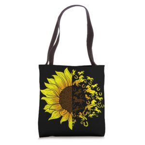 sunflower half petals horse horseshoes flower equestrian tote bag