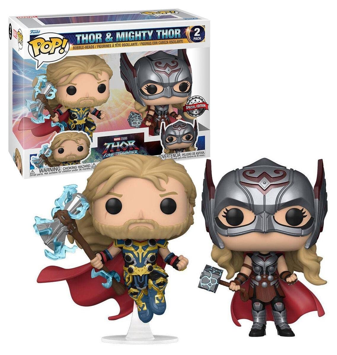 Funko Pop! Marvel: Thor Love & Thunder - 2 Pack - Thor & Mighty Thor - Collectable Vinyl Figure - Gift Idea - Official Merchandise - Toys for Kids & Adults - Movies Fans - Model Figure for Collectors