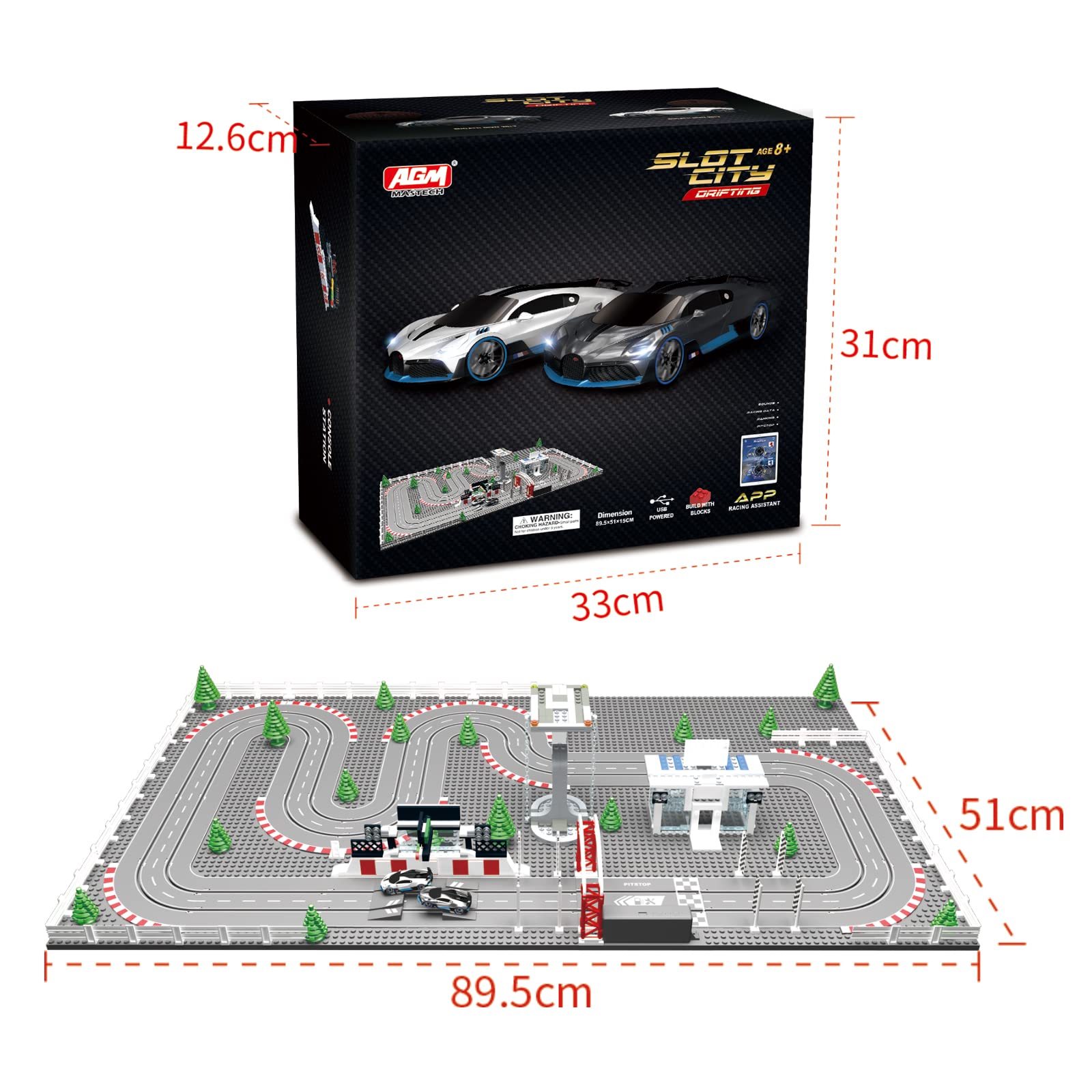 AGM MASTECH Mini Deluxe Block Building N Slot car Race Set GD-12 at 1:87 Scale