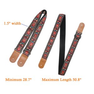 Farcaya Ukulele Strap Jacquard Flower for Soprano Concert Tenor Baritone UKE Neck Strap Lock Button (Red Flower)