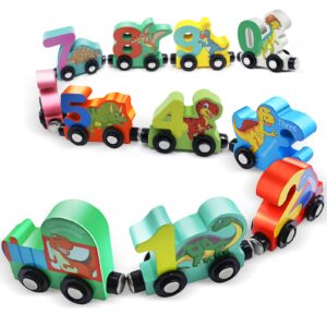 zrccox toddler toys for 2-4 year old boys, wooden dinosaur train toys for kids, sensory toys for toddlers 1-3, magnetic trains for toddlers, birthday for boys age 1, 2, 3, 4, 5 niño