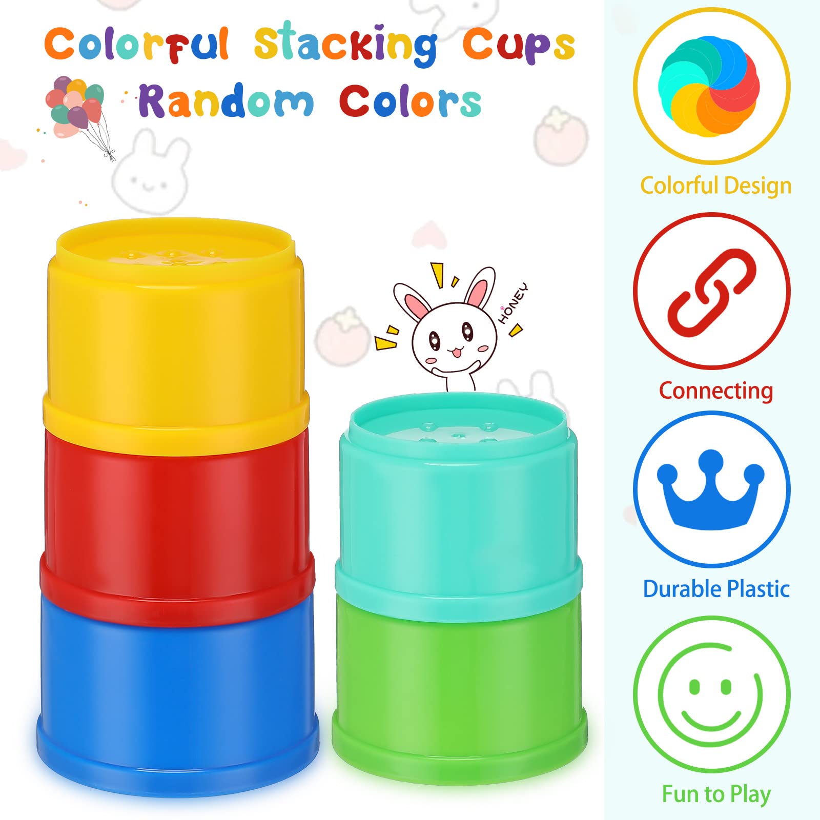 Charniol 8 Pcs Stack up Bunny Cups Bunny Toys Rabbit Stacking Cups Toys Rabbit Toys Snack Cups Rainbow Colors Plastic Nesting Toys for Small Animals Rabbits Bunny