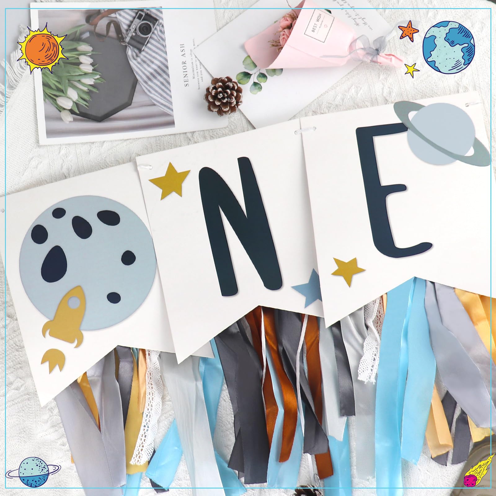 You Are My Sunshine High Chair Banner,First Trip Around The Sun Birthday Decoration,Boho Sunflower Party Decoration (Blue Space)