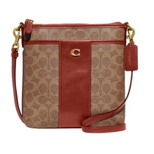 coach color-block coated canvas signature kitt, tan rust, one size