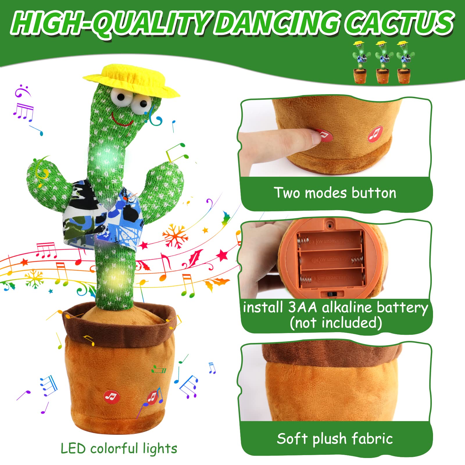 Oiuros Dancing Cactus Talking Baby Toys with Lights, Dancing Cactus Mimicking Toy Repeats What You Say Cactus Toy for Children's Early Education