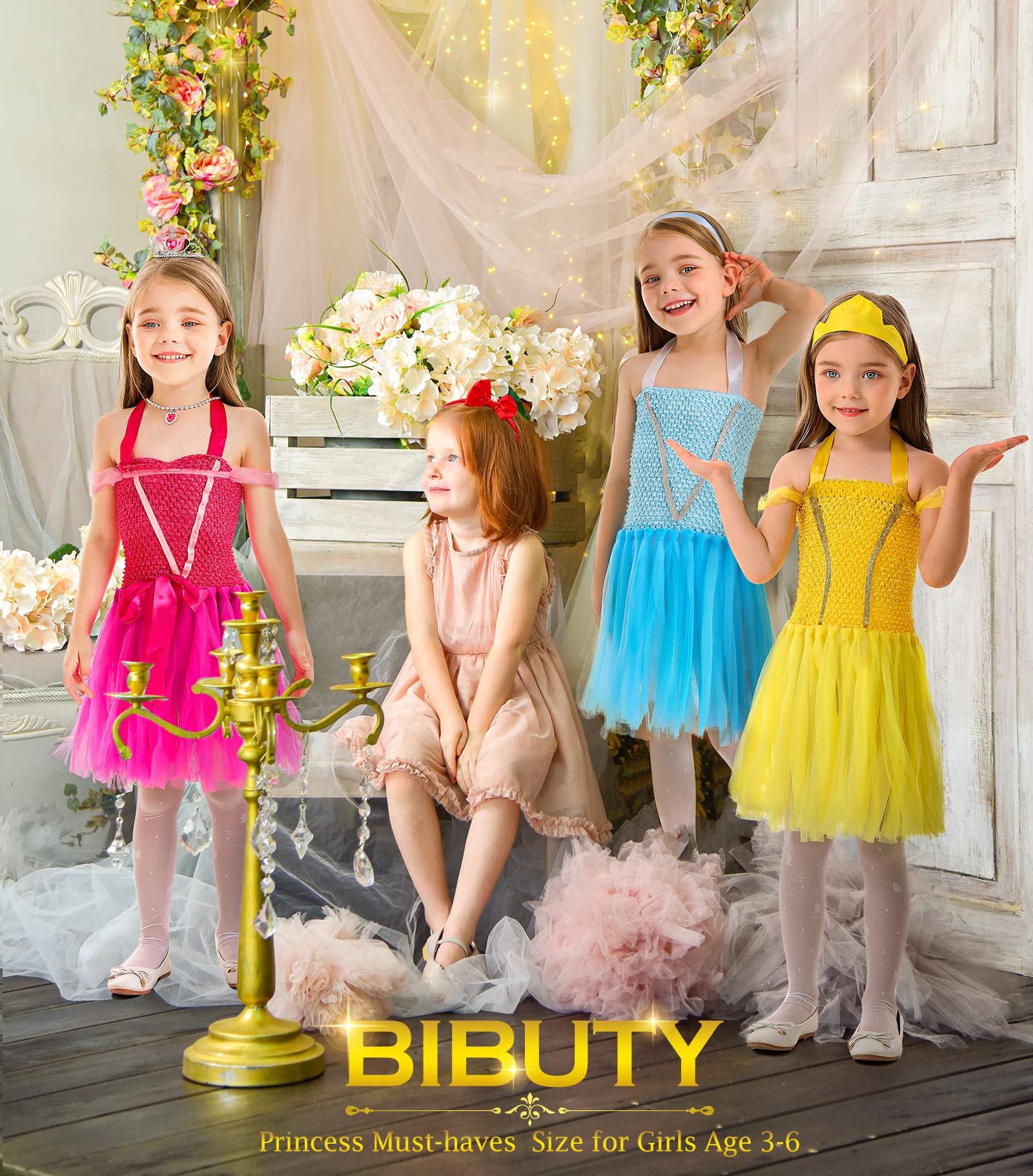 BIBUTY Princess Dress Up Clothes for Little Girls Princess Dresses, Pretend Play & Dress Up Princess Costume Set with Princess Crown for Little Girls, Princess Toys Gifts for 3-6 Toddler Little Girls