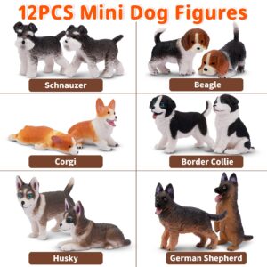 EYSCOTA 12PCS Dog Figurines Playset, Realistic Detailed Plastic Puppy Figures, Hand Painted Mini Dog Figures Toy Set Cake Toppers Birthday Easter Eggs Gift for Kids Toddlers