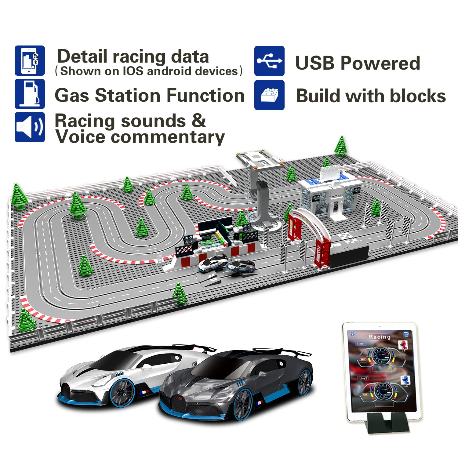 AGM MASTECH Mini Deluxe Block Building N Slot car Race Set GD-12 at 1:87 Scale