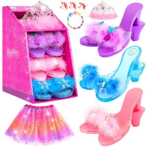 princess dress up toys 3-6 years old girls' gift set, princess dress up shoes set include toddler jewelry boutique kit, skirts 3 pairs of princess dress up shoes, pretend role play gift toy for girls