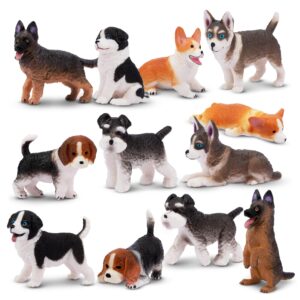 eyscota 12pcs dog figurines playset, realistic detailed plastic puppy figures, hand painted mini dog figures toy set cake toppers birthday easter eggs gift for kids toddlers