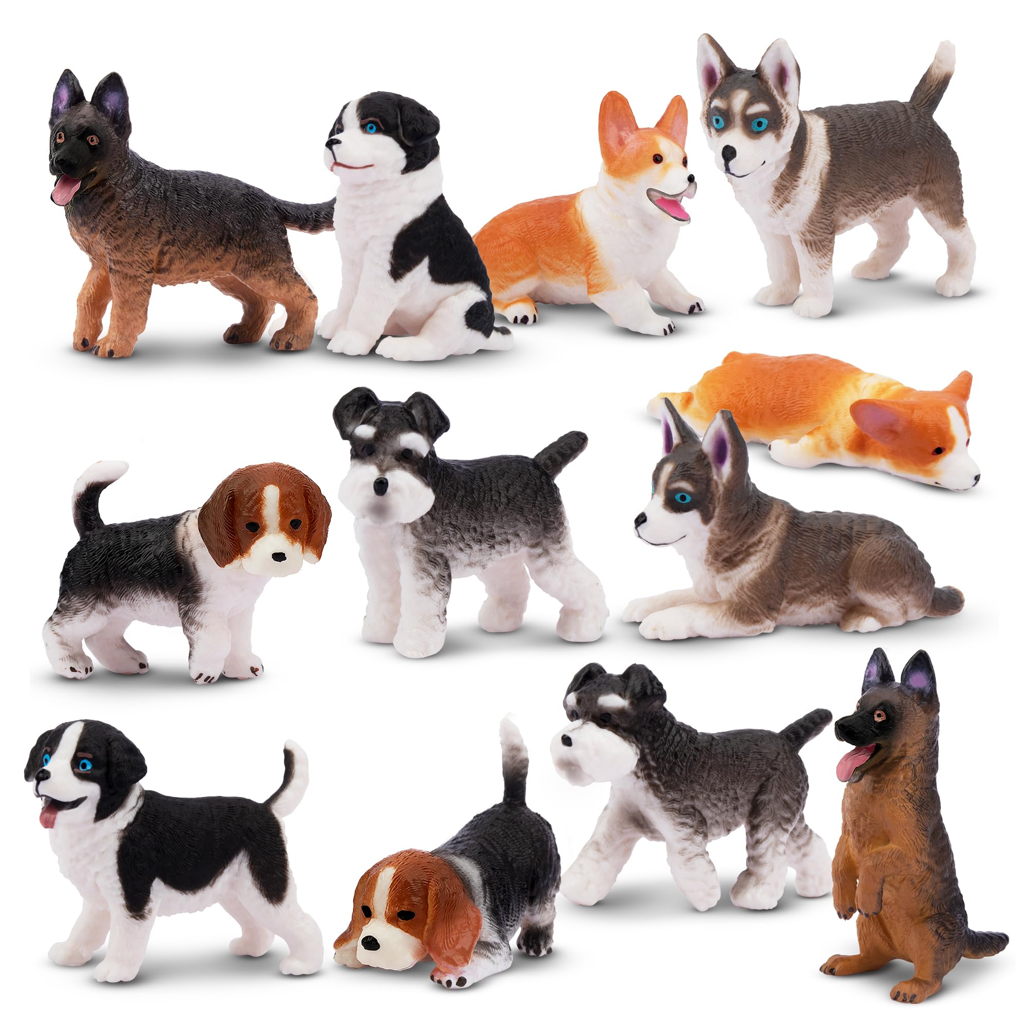 EYSCOTA 12PCS Dog Figurines Playset, Realistic Detailed Plastic Puppy Figures, Hand Painted Mini Dog Figures Toy Set Cake Toppers Birthday Easter Eggs Gift for Kids Toddlers