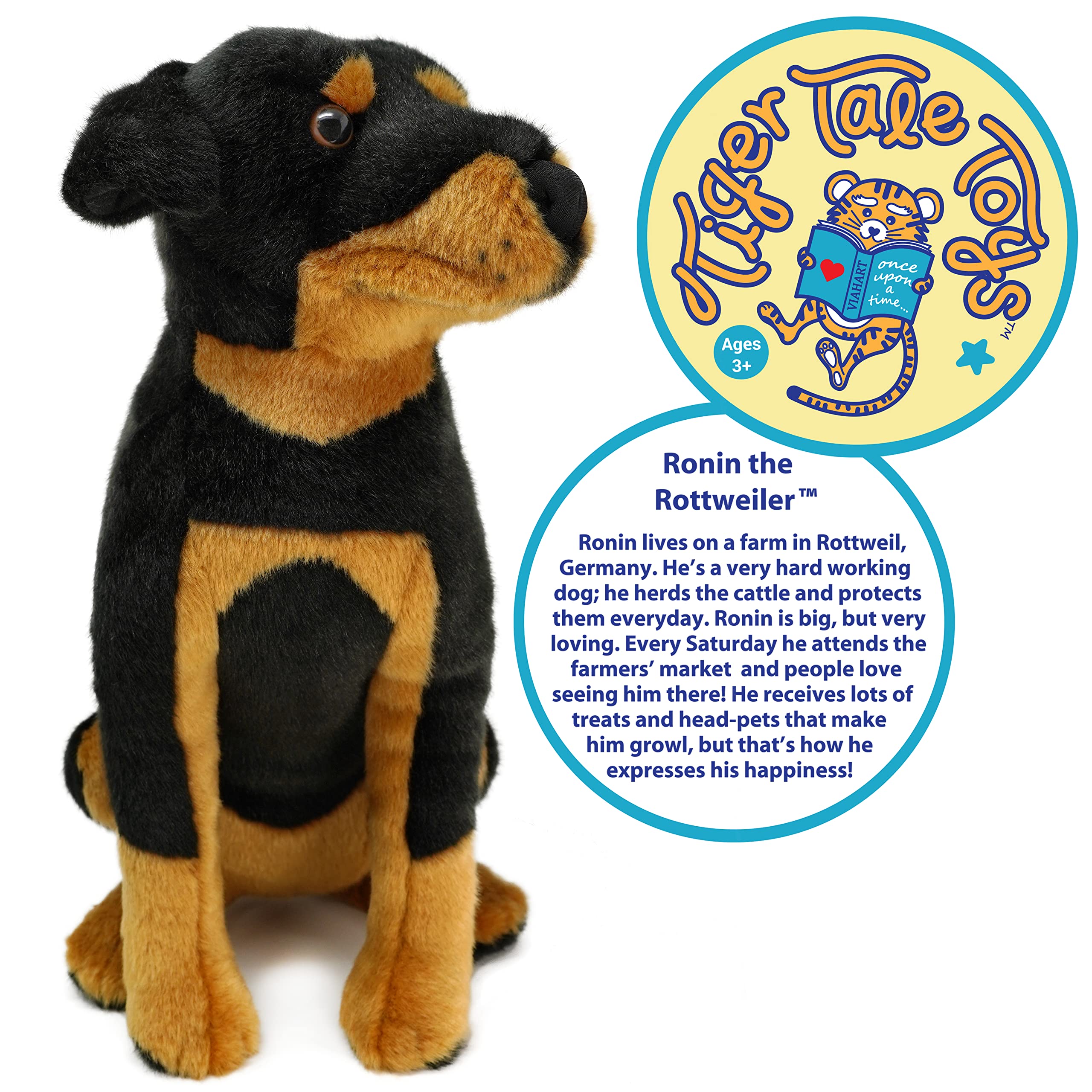 VIAHART Ronin The Rottweiler | 14 Inch Stuffed Animal Plush | by TigerHart Toys