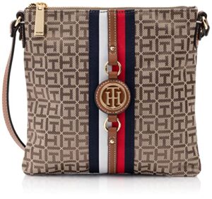 tommy hilfiger womens jaden plus crossbody handbag, tan/dk chocolate