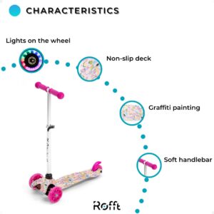 ROFFT Scooter for Kids Ages 3-5 - Wide Deck & Light Up Wheels, Self Balancing Kids, Toys for Boys & Girls, Adjustable Height, Aluminum T-Bar