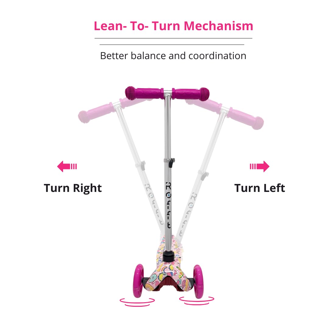 ROFFT Scooter for Kids Ages 3-5 - Wide Deck & Light Up Wheels, Self Balancing Kids, Toys for Boys & Girls, Adjustable Height, Aluminum T-Bar