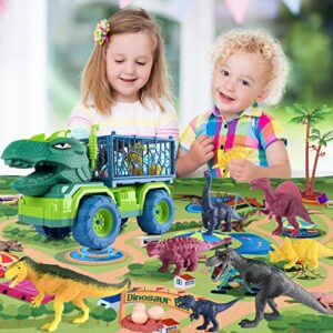 EPPO Dinosaur Truck Playset Toys for Kids 3-5, Large Tyrannosaurus Vehicle with 8 Jurassic Dinosaurs, Activity Play Mat, Dinosaur Eggs, Carrier Car Toys for 3 4 5 6 + Years Old Boys Girls Kids Gifts