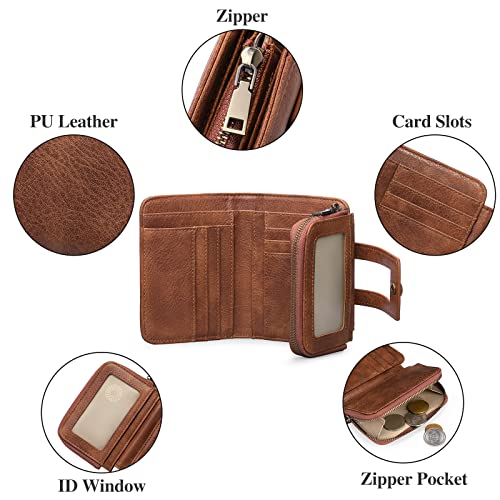 GAEKEAO Leather Credit Card Holder Wallet for Women RFID Blocking Large Capacity Bifold Zipper Card Case Organizer with Wristlet 32 Slots