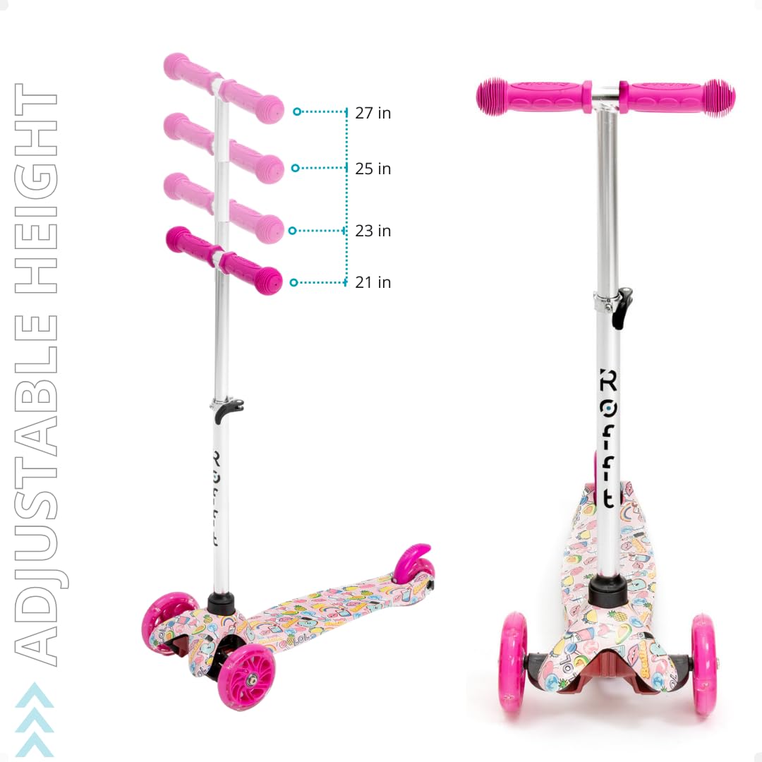 ROFFT Scooter for Kids Ages 3-5 - Wide Deck & Light Up Wheels, Self Balancing Kids, Toys for Boys & Girls, Adjustable Height, Aluminum T-Bar