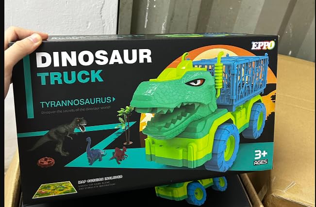 EPPO Dinosaur Truck Playset Toys for Kids 3-5, Large Tyrannosaurus Vehicle with 8 Jurassic Dinosaurs, Activity Play Mat, Dinosaur Eggs, Carrier Car Toys for 3 4 5 6 + Years Old Boys Girls Kids Gifts