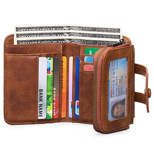 GAEKEAO Leather Credit Card Holder Wallet for Women RFID Blocking Large Capacity Bifold Zipper Card Case Organizer with Wristlet 32 Slots