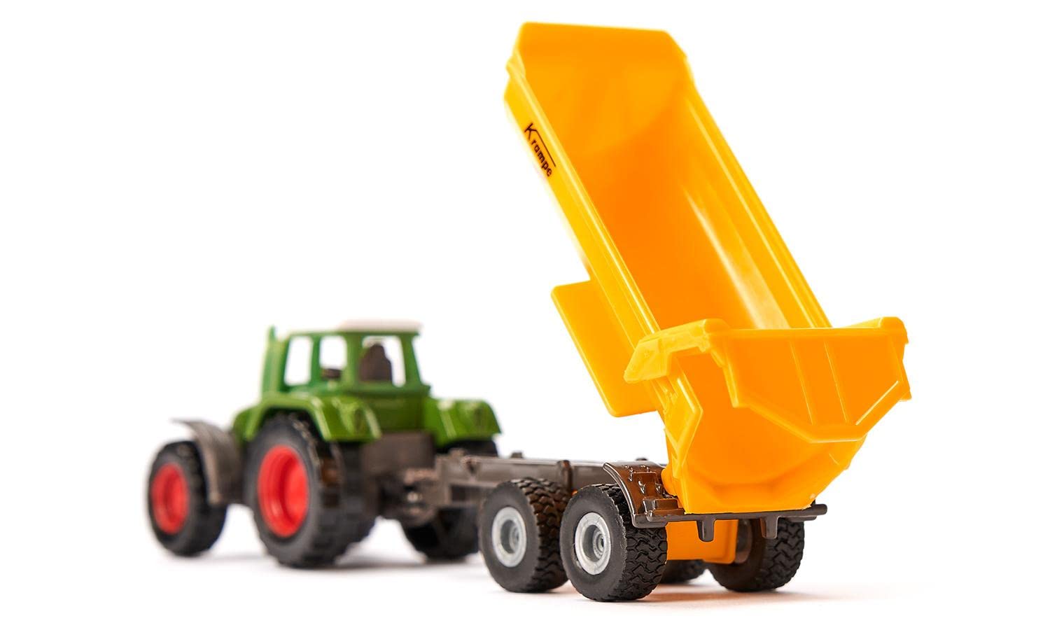 Siku 1605, Fendt Tractor with Krampe Dump Truck, Toy Tractor, Metal/Plastic, Green/Yellow, Removable cab, Tipping Trough, Trailer with Smooth-Running rubberisedg Wheels, Trailer Coupling