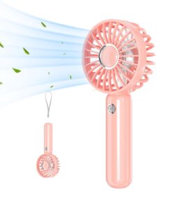 rnkrun portable mini fan, handheld small personal battery operated fan quiet usb rechargeable 3 speed makeup lash fan for outside travel patios indoor shop women men kids girl eyelash, pink