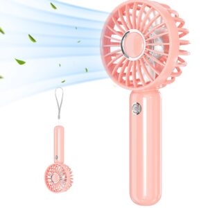 RNKRUN Portable Mini Fan, HandHeld Small Personal Battery Operated Fan Quiet usb Rechargeable 3 Speed makeup Lash Fan for Outside Travel Patios Indoor Shop Women Men Kids Girl Eyelash, pink