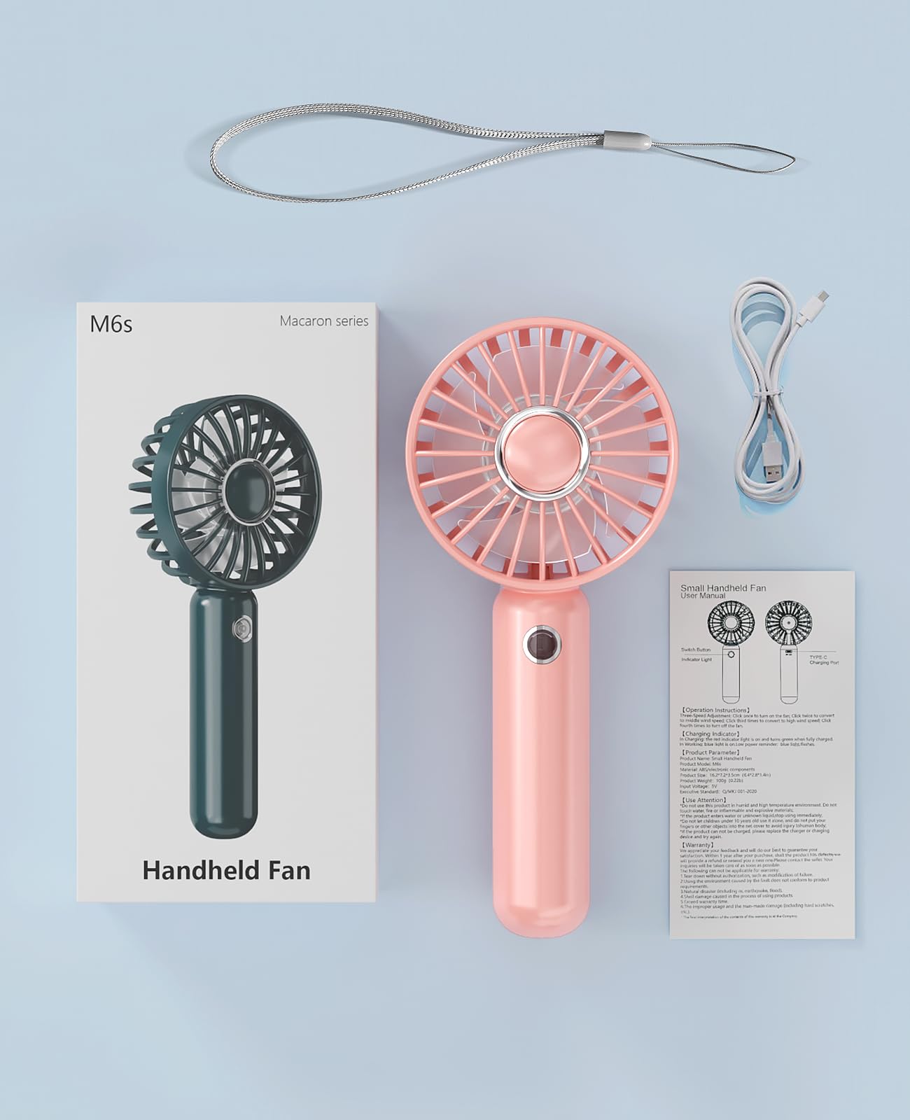 RNKRUN Portable Mini Fan, HandHeld Small Personal Battery Operated Fan Quiet usb Rechargeable 3 Speed makeup Lash Fan for Outside Travel Patios Indoor Shop Women Men Kids Girl Eyelash, pink