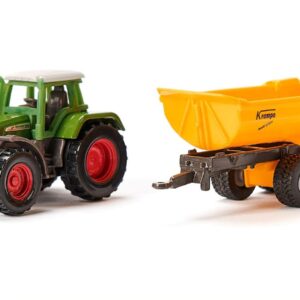 Siku 1605, Fendt Tractor with Krampe Dump Truck, Toy Tractor, Metal/Plastic, Green/Yellow, Removable cab, Tipping Trough, Trailer with Smooth-Running rubberisedg Wheels, Trailer Coupling