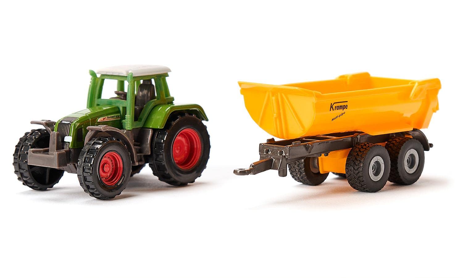 Siku 1605, Fendt Tractor with Krampe Dump Truck, Toy Tractor, Metal/Plastic, Green/Yellow, Removable cab, Tipping Trough, Trailer with Smooth-Running rubberisedg Wheels, Trailer Coupling